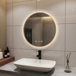 Runder Badspiegel led Badezimmerspiegel mit Beleuchtung,Wandspiegel mit TouchSchalter und Beschlagfrei Taste Neutralweißes Licht,Digitaluhr,IP44