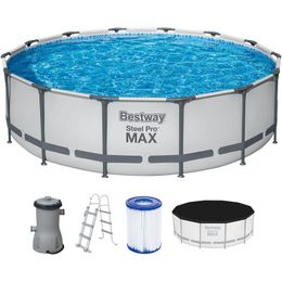 Bestway Steel Pro max™ Frame Pool Komplett-Set mit Filterpumpe ø 427 x 107 cm, lichtgrau, rund - Grau