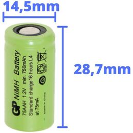 6x GP GP 75AAH Akku 2/3AA Mignon NiMH Akku 1,2V 750mAh