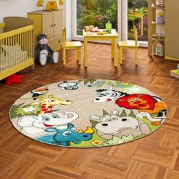 Pergamon - Kinder Teppich Faro Safari Bunt Tiere Rund - 200 cm Rund