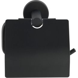 Wenko - Toilettenpapierhalter Edelstahl Bosio Black matt mit Deckel, rostfrei, Schwarz, Edelstahl rostfrei matt - schwarz