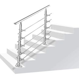 HENGDA - Geländer Edelstahl Handlauf für Balkon Brüstung Treppen mit/ohne Querstreben Easy aufzubauen 160cm. 5 Querstreben - Silber