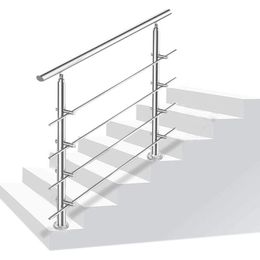 Geländer Edelstahl Handlauf für Balkon Brüstung Treppen mit/ohne Querstreben Easy aufzubauen 150cm. 4 Querstreben - Silber - HENGDA