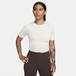 Nike Zenvy Rib Dri-FIT Crop Top mit kurzen Ärmeln für Damen - Braun