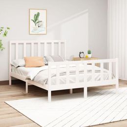 MAISONCHIC Massivholzbett Doppelbett Bett für Schlafzimmer Weiß Kiefer 140x200 cm DE61454