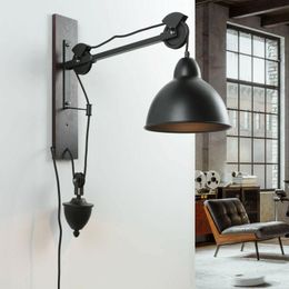 Licht-Erlebnisse Verstellbare Wandlampe mit Schalter Holz Metall E14 - Natur, Schwarz