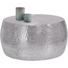 Couchtisch Hammerschlag Design, ø 90x45 cm, Silber, aus Aluminium, handgefertig, Beistelltisch Wohnzimmertisch Loungetisch Sofatisch - Womo-design
