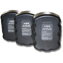 3x Akku Ersatz für Bosch 2 607 335 454, 2 607 335 455, 2 607 335 430, 2 607 335 442 für Elektrowerkzeug (3000 mAh, NiMH, 12 v) - vhbw