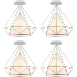 Deckenleuchte Weiß Vintage Deckenlampe mit Käfig Antik Semi-Flush Mount Ø25cm Diamant Licht E27 Lampenfassung für Esszimmer Schlafzimmer Loft 4PCS