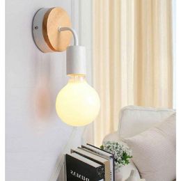 Wandleuchte 2 Stück, Vintage Wand Lampe aus Holz Innen, Wandspot E27 Edison Beleuchtung für Wohnzimmer Schlafzimmer Korridor - Weiß