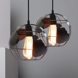 Pendelleuchte Vintage, Stil-Industri Hängeleuchten im Ø20 cm Globus Design, Decken Lampe Kugel E27 für Wohnzimmer Esszimmer Flur Schwarz - 2PCS