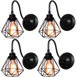 Wandleuchte Vintage, Mini Diamant Form Wamp Lampe im Industri Design, Decor Lampe mit Käfig für Wohnzimmer Esszimmer Schwarz 4PCS