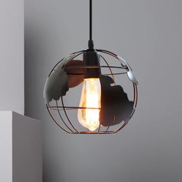 Pendelleuchte Vintage, Stil-Industri Hängeleuchten im Ø20 cm Globus Design, Decken Lampe Kugel E27 für Wohnzimmer Esszimmer Flur Schwarz - 1PCS