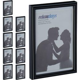 Relaxdays 10 x Bilderrahmen 10 x 15 cm, modernes Design, zum Hinstellen oder Aufhängen, dekorativer Fototischaufsteller, schwarz