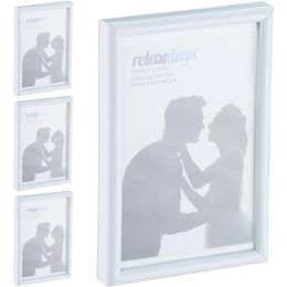 Relaxdays 4 x Bilderrahmen 10 x 15 cm, modernes Design, zum Hinstellen oder Aufhängen, dekorativer Fototischaufsteller, weiß