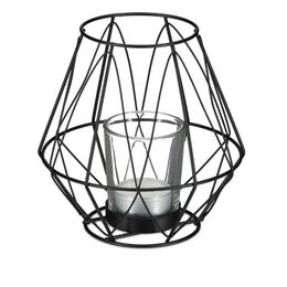 Teelichthalter, geometrisches Design, Kerzenhalter mit Votivglas, Metall, Kerzenständer, HxD 14x14 cm, schwarz - Relaxdays
