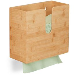 Papierhandtuchspender, für H2 Papierhandtücher, HxBxT 25x27x13 cm, Papiertuchhalter Wandmontage, Bambus, natur - Relaxdays