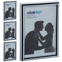 Relaxdays 4 x Bilderrahmen 10 x 15 cm, modernes Design, zum Hinstellen oder Aufhängen, dekorativer Fototischaufsteller, silber