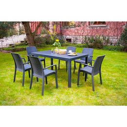 Dmora - Tisch im Freien Debueh, rechteckiger Gartentisch, Mehrzweck-Gartentisch in Rattan-Optik, 100 % Made in Italy, 150x90h74 cm, Anthrazit