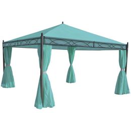 HHG [NEUWERTIG] Pergola Calpe, Garten Pavillon, stabiles 7cm-Gestell mit Seitenwand türkis 4x4m - turquoise