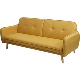 Neuwertig] Schlafsofa HHG 468, Couch Klappsofa Gästebett Bettsofa, Schlaffunktion Stoff/Textil 185cm gelb - yellow