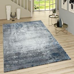 Paco Home - Kurzflor Teppich Modern Orientalisches Muster Vintage Style Ombre Look Grau Blau 80x300 cm