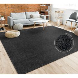 Paco Home Teppich Wohnzimmer Kurzflor Schlafzimmer Modernes Einfarbiges Muster Schwarz Grau 160 cm Rund