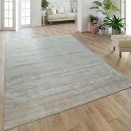 Paco Home - Teppich Handgefertigt Hochwertig Baumwolle Viskose Elegant Meliert In Uni Beige 80x150 cm