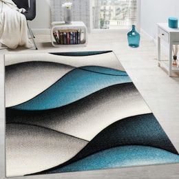 Paco Home Designer Teppich Modern Abstrakt Wellen Optik Konturenschnitt In Grau Türkis 80x150 cm