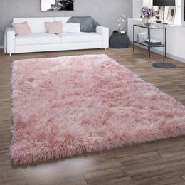 Hochflor-Teppich, Shaggy Für Wohnzimmer, Mit Glitzer-Garn, Einfarbig In Rosa 60x100 cm - Paco Home