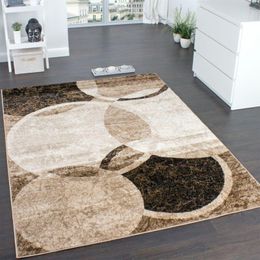 Designer Teppich Wohnzimmer Teppich Kreis Muster in Braun Beige Preishammer 80x150 cm - Paco Home