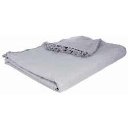 Atmosphera Tagesdecke 100% Baumwolle in grau mit Fransen 230x250 cm auf dem Sofa