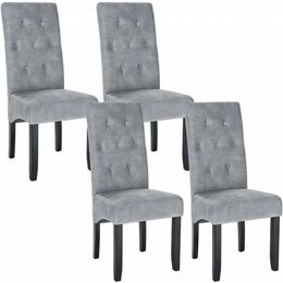 4er-Set Esszimmerstühle Lehnstuhl mit hoher Rückenlehne, Beine aus Massivholz, Sitzfläche aus Samt hellgrau - hellgrau - WOLTU