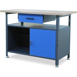 Werkbank mit Arbeitsplatte Werktisch mit Schublade Schließfach Verstellbare Füße Belastbar bis 400 kg Metall Anthrazit-Blau 120 cm x 60 cm x 85 cm