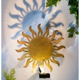 Spetebo Solar Wandleuchte Sonne im antik bronze Look - Ø 30 cm - LED Garten Deko Wand Beleuchtung