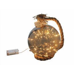 Spetebo - led Hänge Leuchtkugel - 20 cm/gold - Deko Pendelleuchte Lichterkugel mit Hanf Seil - Batterie betrieben mit Timer Funktion