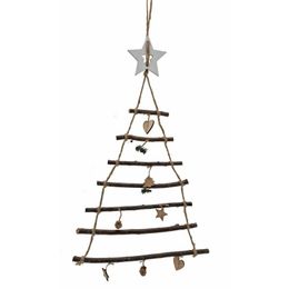 Spetebo Holz Tannenbaum aus 7 Ästen mit Zierschmuck - 70 x 40 cm - Deko Weihnachtsbaum zum Hängen - Weihnachten Advent Winter Wand Behang