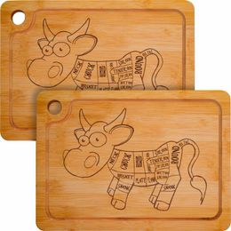 DuneDesign - 2x bamboo wood Cutting Boards 33x23 cm with juice groove 20 mm thick - braun
