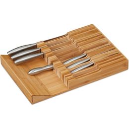 Relaxdays Messerhalter Schublade, für 16 Messer & Wetzstahl, Bambus Messerblock liegend, HxBxT: 5 x 43 x 29 cm, natur