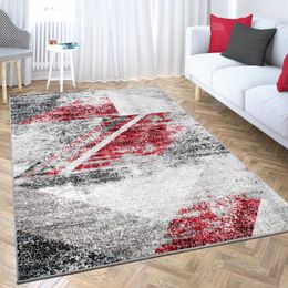 Teppich kurzflor Geometrisches in Rot Grau Leinwand Optik Meliert für Wohnzimmer, schlafzimmer,120x170 cm