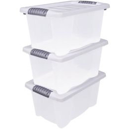 Spetebo Kunststoff Stapelbox mit Deckel 40 x 30 cm - 3er Set / jeweils 14 Liter - Aufbewahrungsbox mit Griff - Spielzeugkiste Lagerbox Multibox Allzweckbox