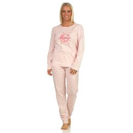 RELAX by Normann Pyjama Damen langarm Schlafanzug mit Frontprint und allover bedruckter Hose