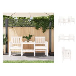 vidaXL Gartenbank Gartenbank mit Tisch 2-Sitzer Weiß Massivholz Kiefer