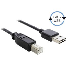 USB-Kabel usb 2.0 usb-a Stecker, usb-b Stecker 1.00 m Schwarz beidseitig verwendbarer Stecker - Delock