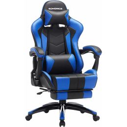 Songmics Gamingstuhl, ergonomischer Bürostuhl, Schreibtischstuhl, ausziehbare Fußstütze, 90°-135° Neigungswinkel, bis 150 kg belastbar, schwarz-blau RCG026B01