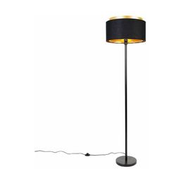 Qazqa Moderne Stehlampe schwarz mit Schirm schwarz mit Gold - Simplo - Schwarz