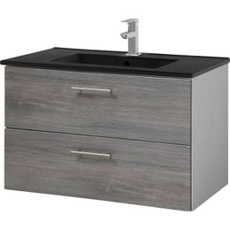 HELD MÖBEL HELD MÖBEL Waschtisch Trento Badezimmerschrank mit Becken Bestseller, Badmöbel in Breite 80 cm, Waschplatz mit 2 Schubladen, Badschrank, grau|silberfarben