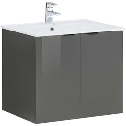 Welltime Waschtisch Lage, mit 2 Türen und einem Handwaschbecken aus Keramik, 61 cm breit, grau
