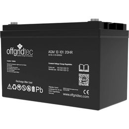 offgridtec AGM Solarbatterie Solarakkus 101000 mAh (12 V, 1 St), Schraubbare M8-Terminals, schwarz