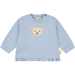 Steiff Sweatshirt, Teddy-Patch, Rüschen, für Babys und Kleinkinder, blau, 68